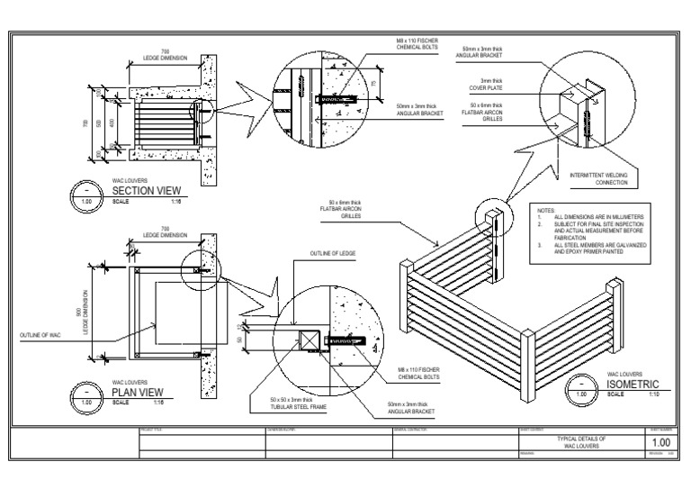 WAC Louvers Isometric & Section Details | PDF | Steel | Civil Engineering