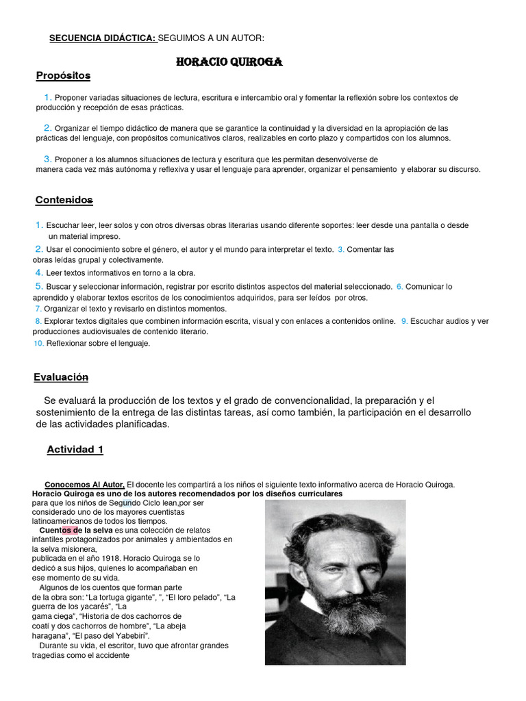 Seguir Un Autor Horacio Quiroga 1 | PDF | Comunicación humana | Escritura