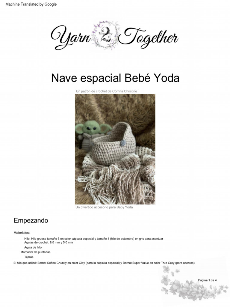 Patrón de Crochet: Nave Baby Yoda | PDF | Tejer | Costura