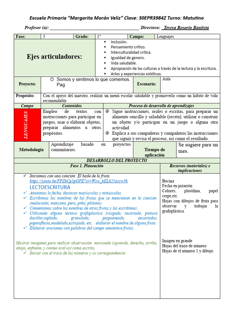 PROYECTO 1° Somos y Sentimos Lo Que Comemos | PDF