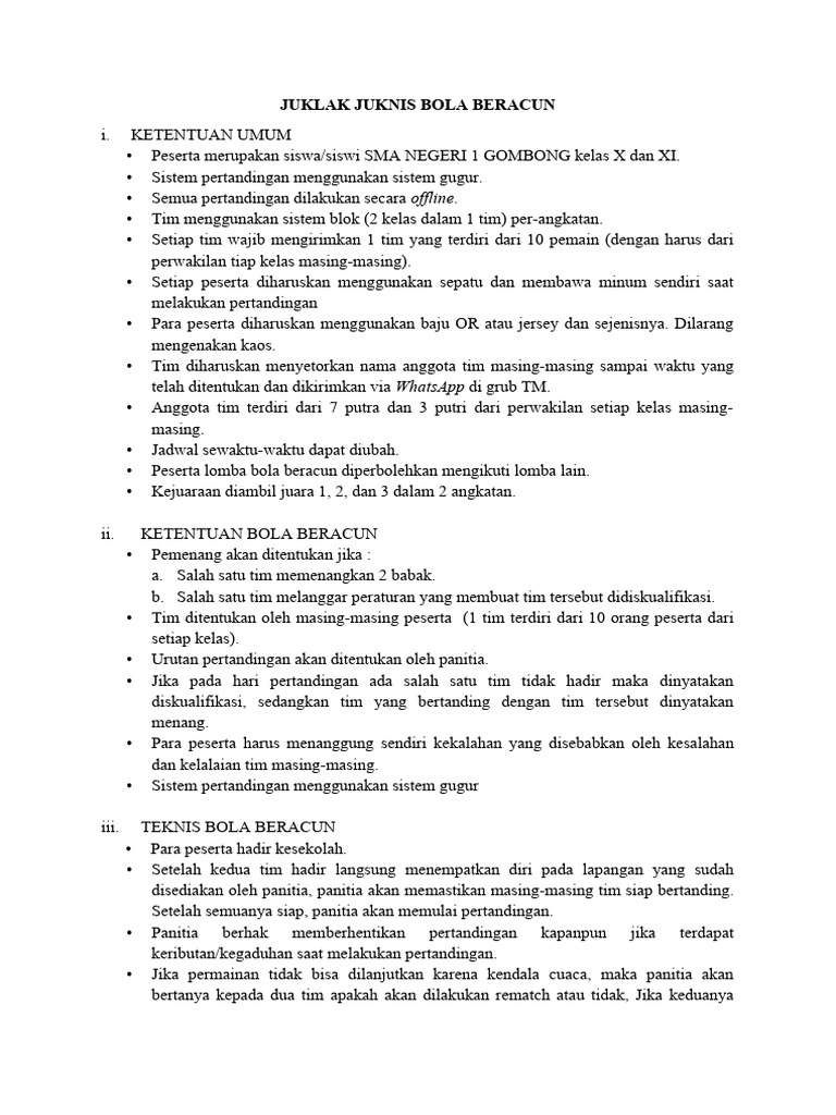 Juklak Juknis Bola Beracun. | PDF