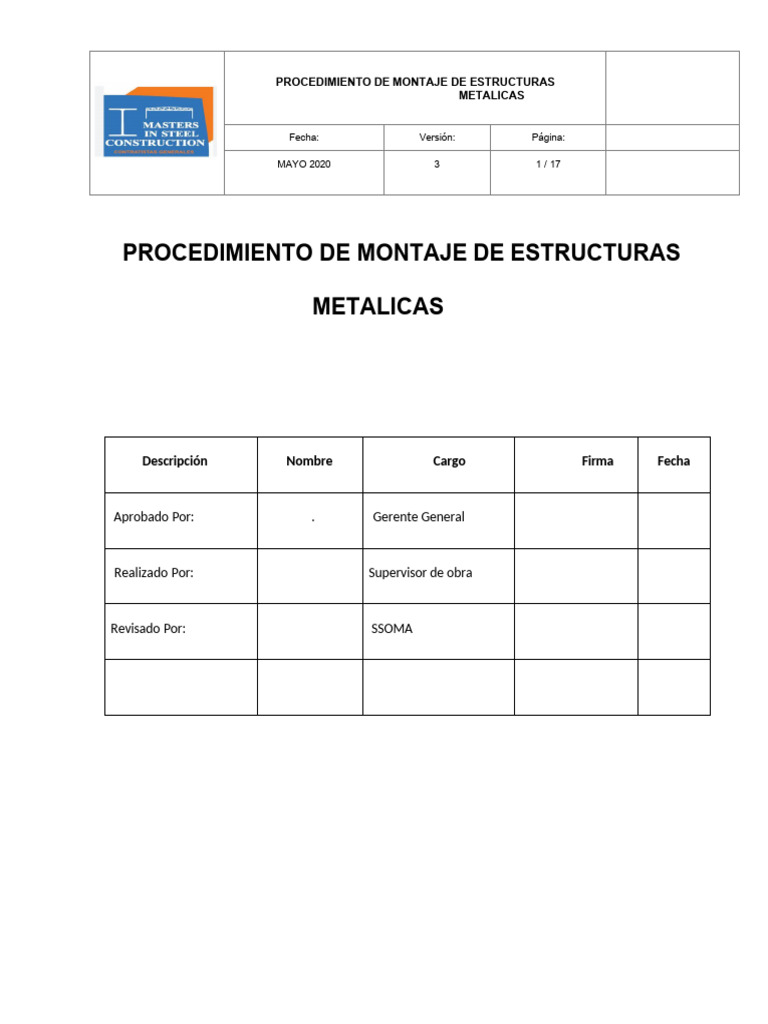 Procedimiento de Montaje de Estructuras Metalicas | PDF | Soldadura | Construcción