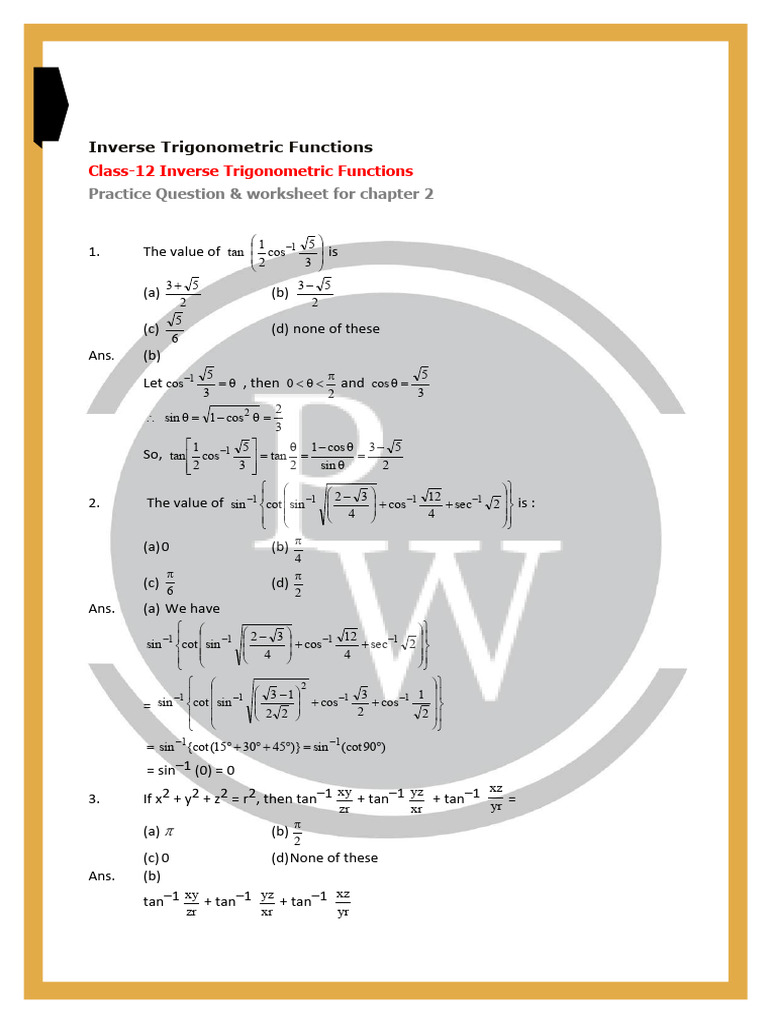 Class-12 Inverse Trigonometric Functions | PDF | Elementary Mathematics | Euclidean Geometry