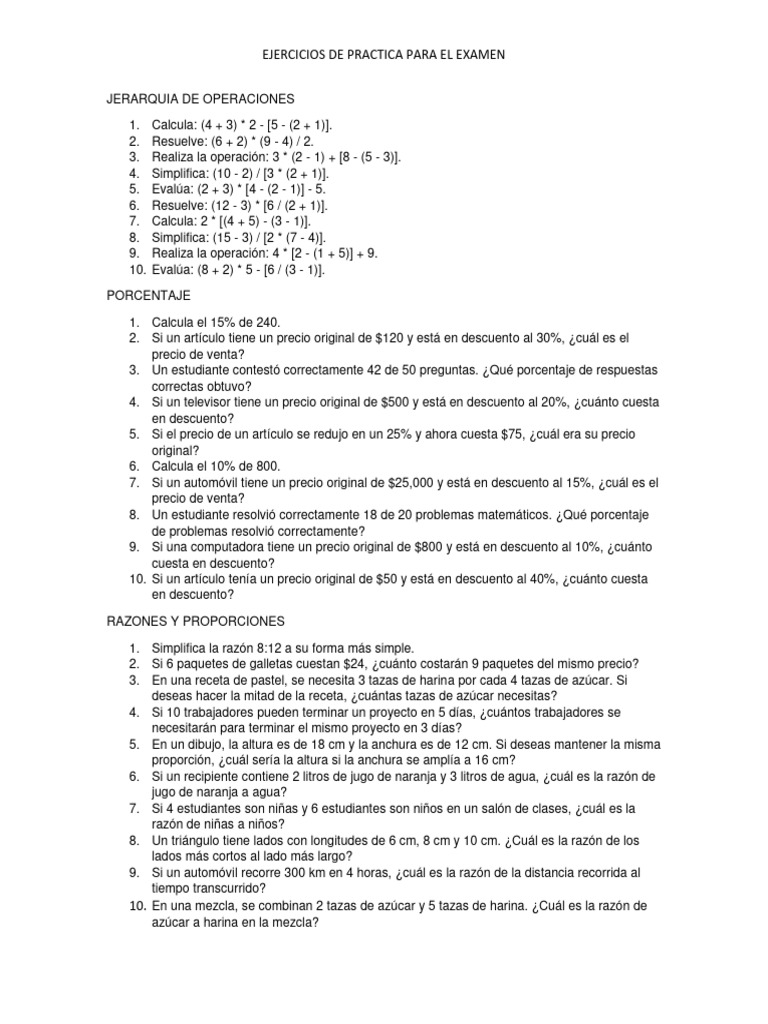 Ejercicios de Practica para Matematicas | PDF