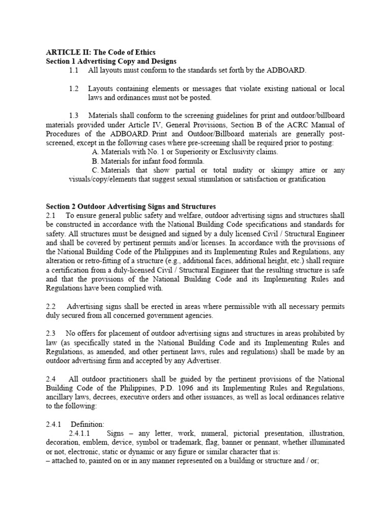 Ads Codes of Ethics | PDF | Lease | Traffic