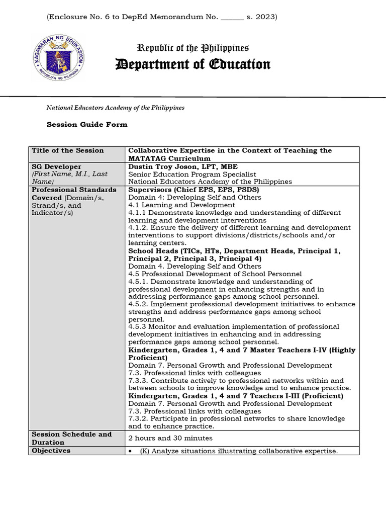 SG - Collaborative Expertise | PDF | Lesson Plan | Teachers