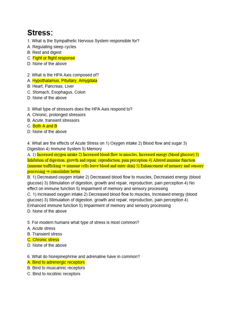 Stress and Immune Response Overview | PDF | Adrenal Gland | Stress ...
