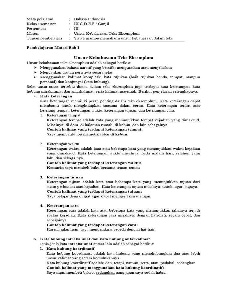 Materi Kelas Ix Teks Eksemplum Pertemuan III | PDF | Seni & Disiplin Bahasa