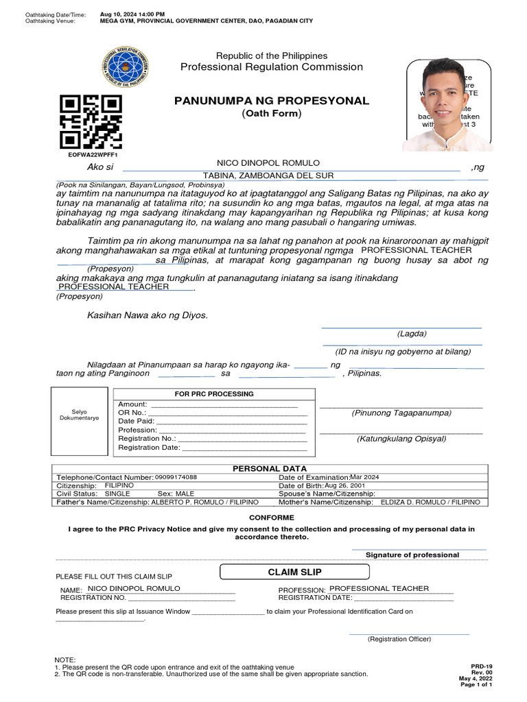 Nico Oath Form | PDF