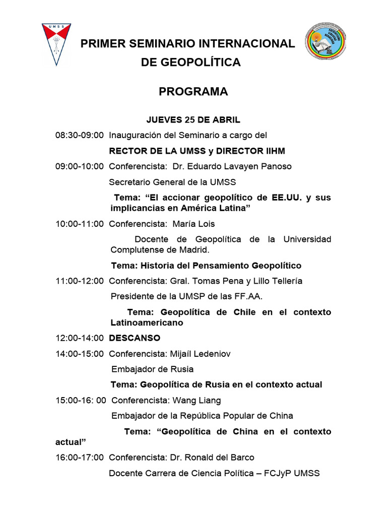 Umss - Iihm. Programa Seminario Geopolitica | PDF | Geopolítica | Ciencias Políticas