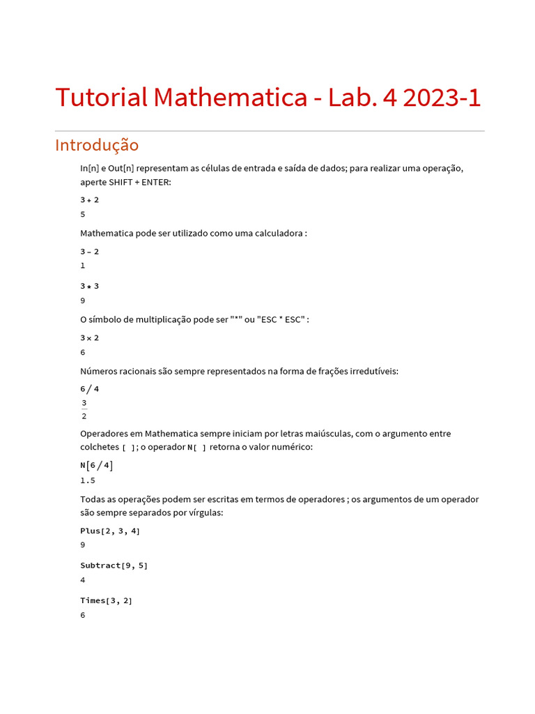 Tutorial-1 Mathematica 2023-1 | PDF | Função (Matemática) | Matemática