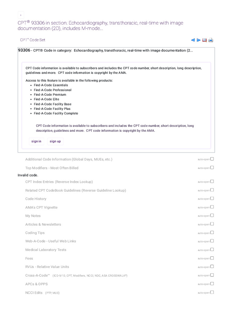 CPT® Code 93306 in Section - Echocardiography, Transthoracic, Rea | PDF