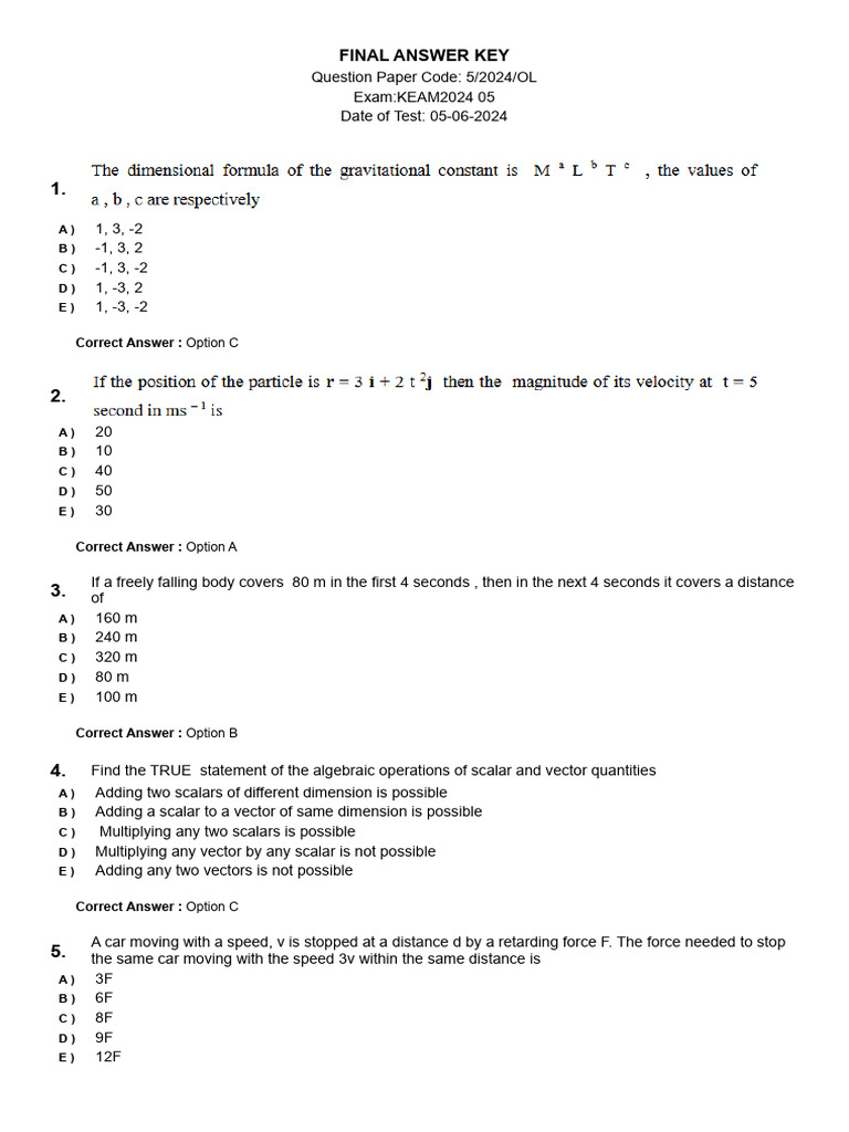Keam 2024 Pyq (6 Papers) | PDF | Gases | Electromagnetic Radiation