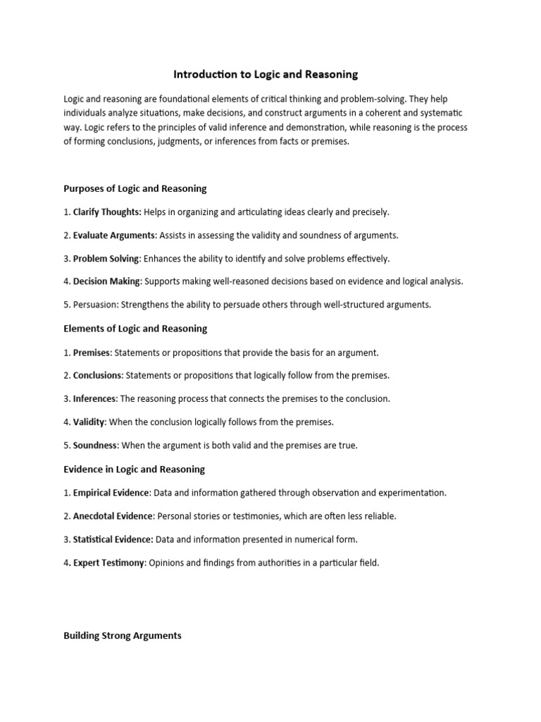 Logic and Reasoning Basics Guide | PDF | Argument | Logic