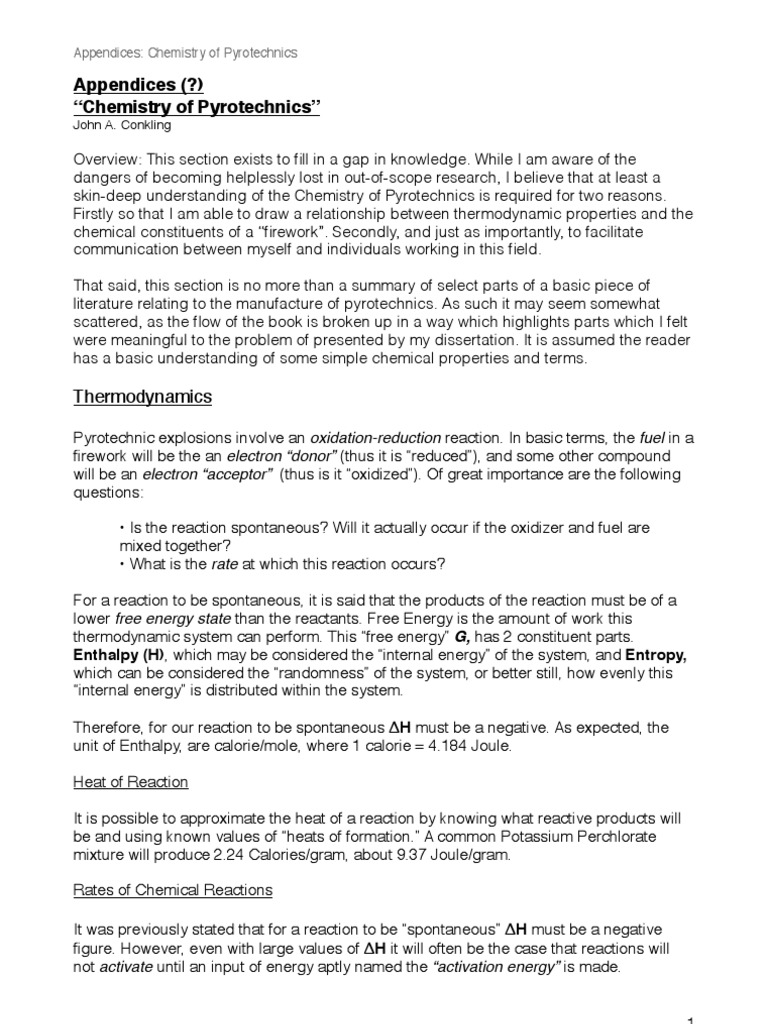 Chemistry of Pyrotechnics | PDF | Explosive Material | Chemical Reactions