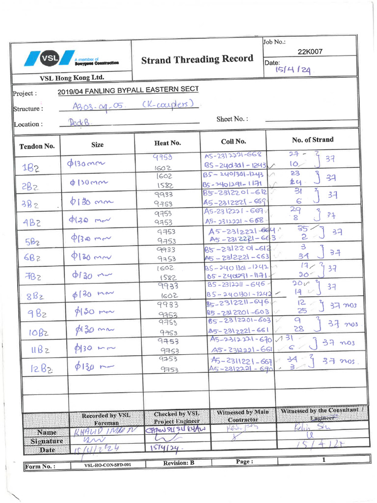 A304-05-DeckB-Stressing Record | PDF