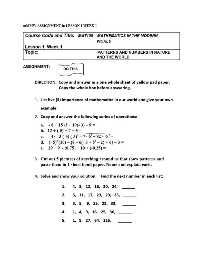 MMW ASSIGNMENT in LESSON 1 WEEK 1 | PDF