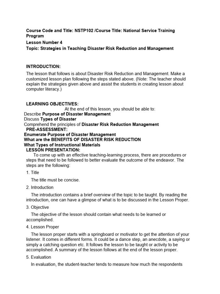 NSTP 102 Lesson 4 | PDF | Natural Disasters | Hazards
