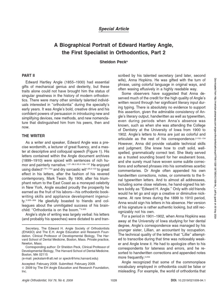 A Biographical Portrait of Edward Hartley Angle, The First Specialist ...