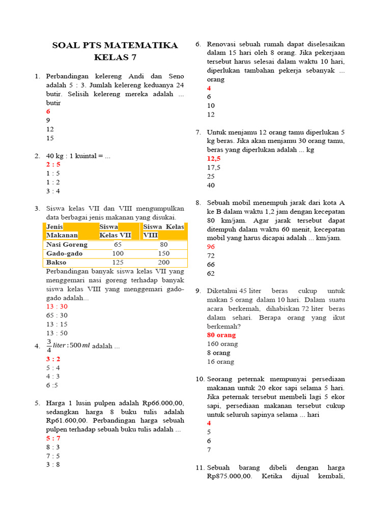 SOAL PTS MATEMATIKA KELAS 7 SMT 2 | PDF