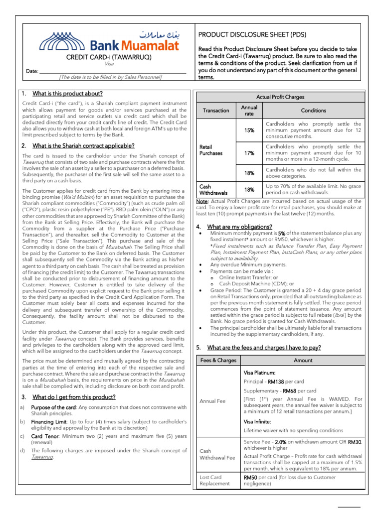 PDS-Credit-Card-i-Tawarruq-Visa-Platinum_and_Visa_Infinite | PDF | Credit Card | Visa Inc.