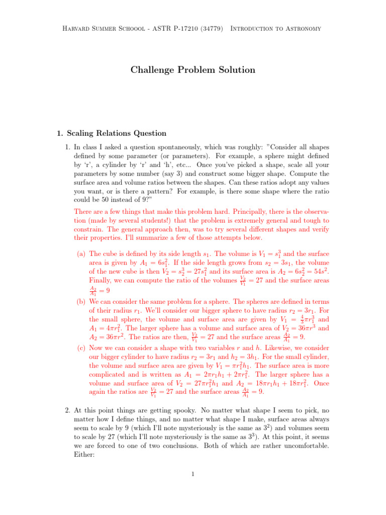 challenge_problems_scaling_surfaces | PDF | Area | Sphere