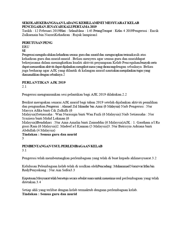 CTH Minit Mesyuarat Klbcegahjenayah | PDF