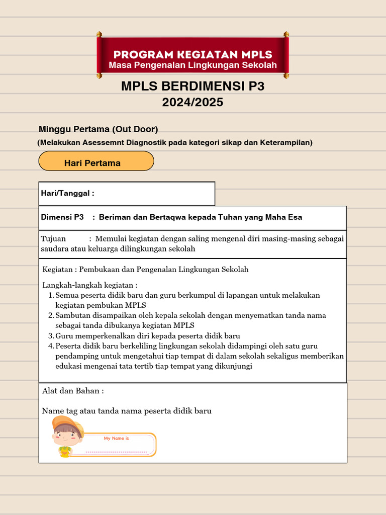 Program Kegiatan MPLS | PDF