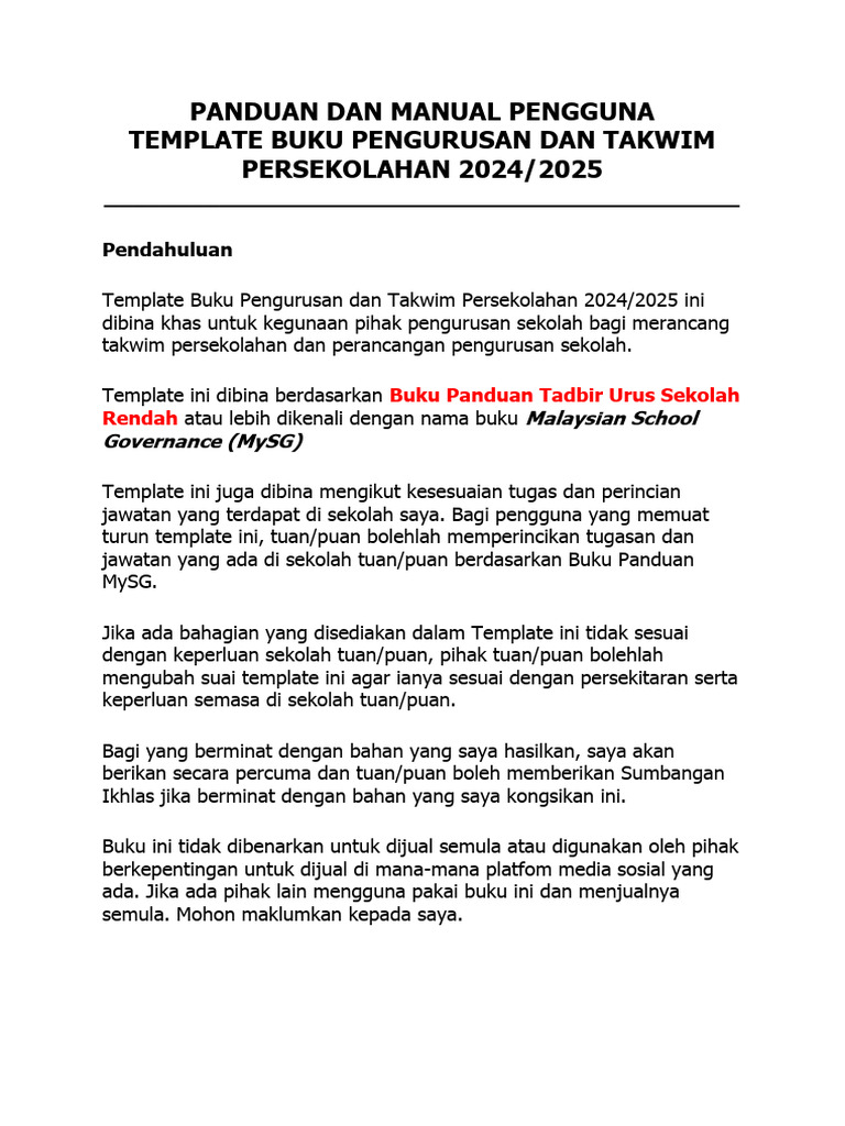 Panduan Dan Manual Pengguna Template Buku Pengurusan Dan Takwim | PDF