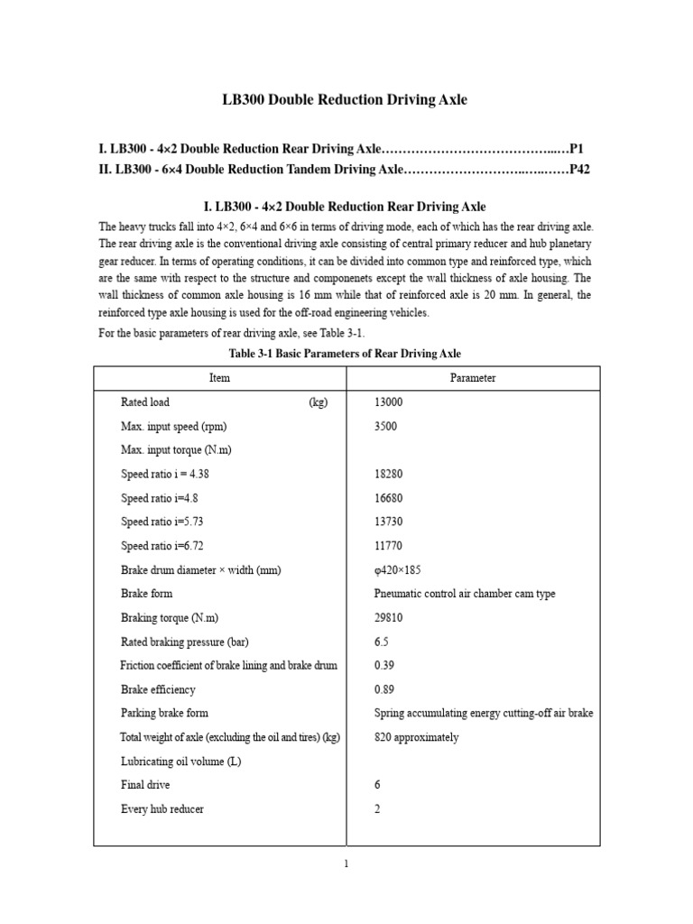 LB300 Double Reduction Axle Overview | PDF | Axle | Gear