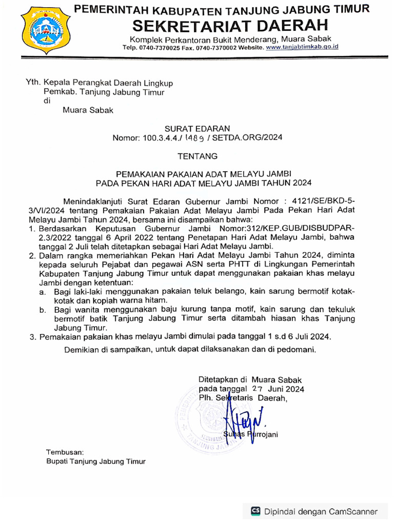 Surat Edaran Pemakaian Pakaian Adat | PDF