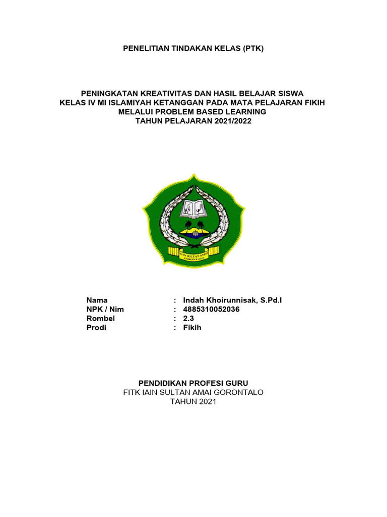 Proposal PTK PPG GORONTALO 2 | PDF | Karier & Perkembangan