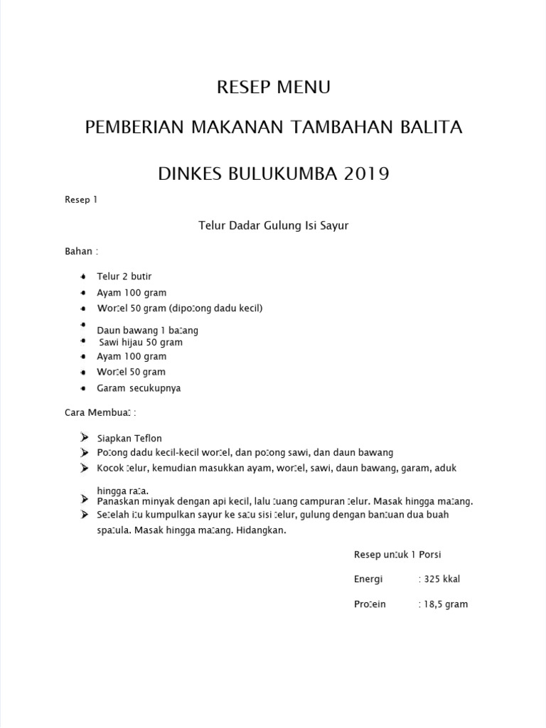 PDF Resep Menu PMT Balita Compress | PDF