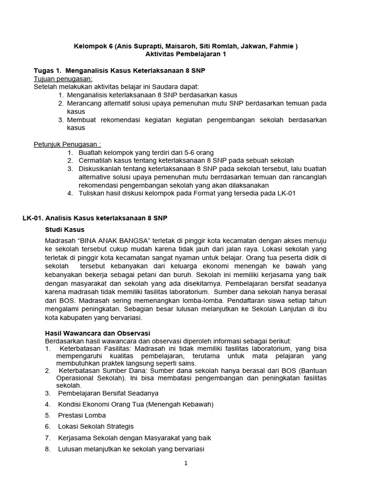 LK-01. Analisis Kasus 8 SNP Kelompok 6 | PDF