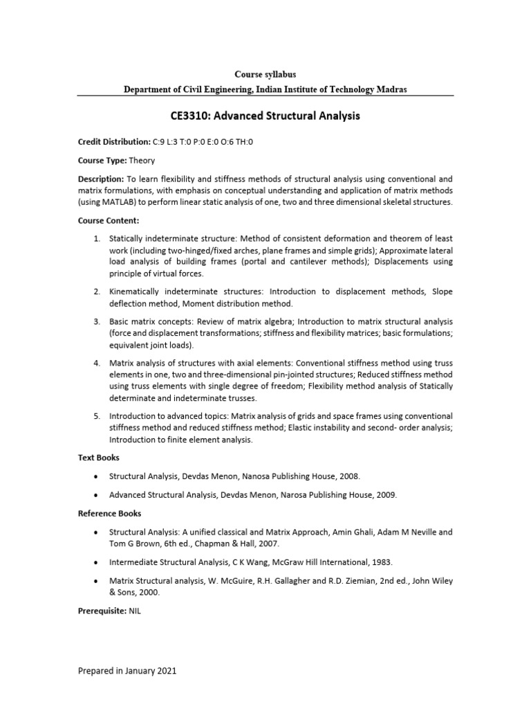 CE3310 - Advanced Structural Analysis | PDF