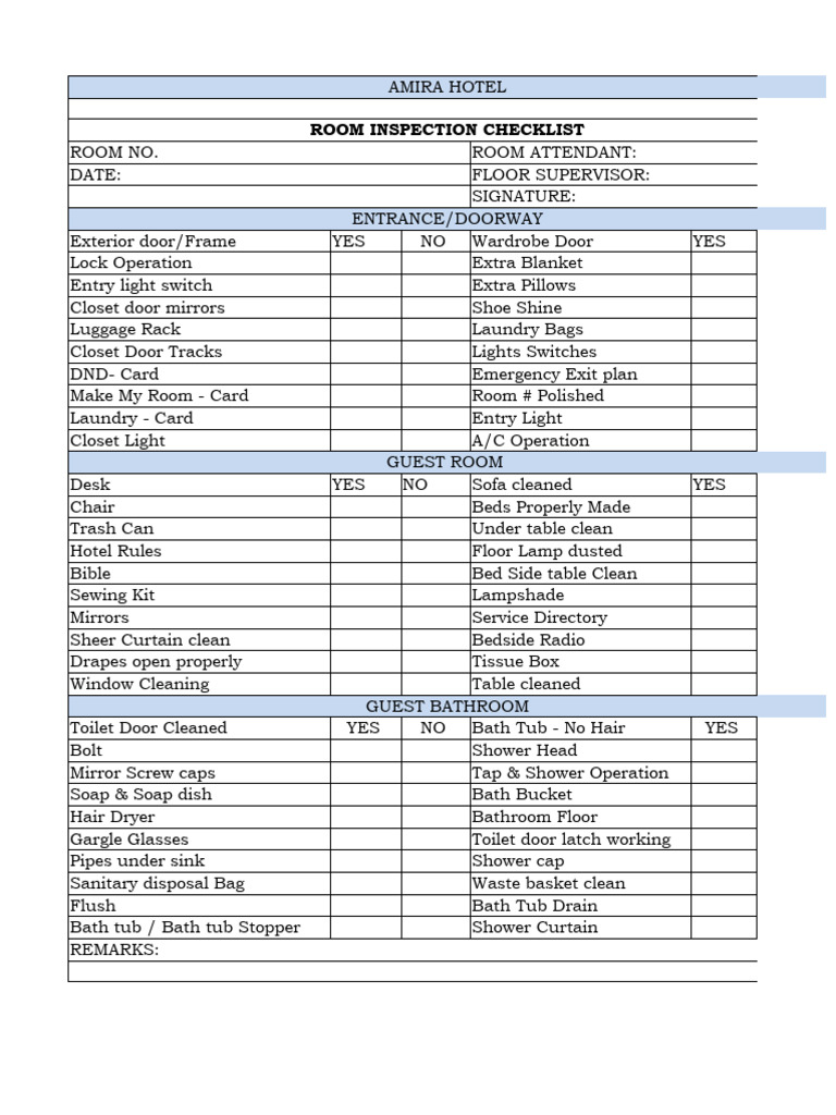 Housekeeping Room Inspection Report | PDF