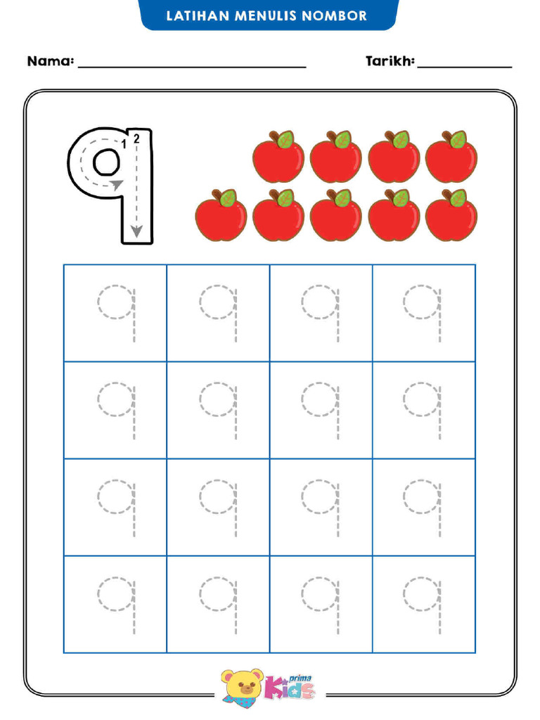 Kids_Tedi-Latihan-Menulis-Nombor-9 | PDF