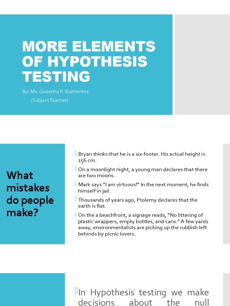 More Elements of Hypothesis Testing | PDF | Type I And Type Ii Errors ...