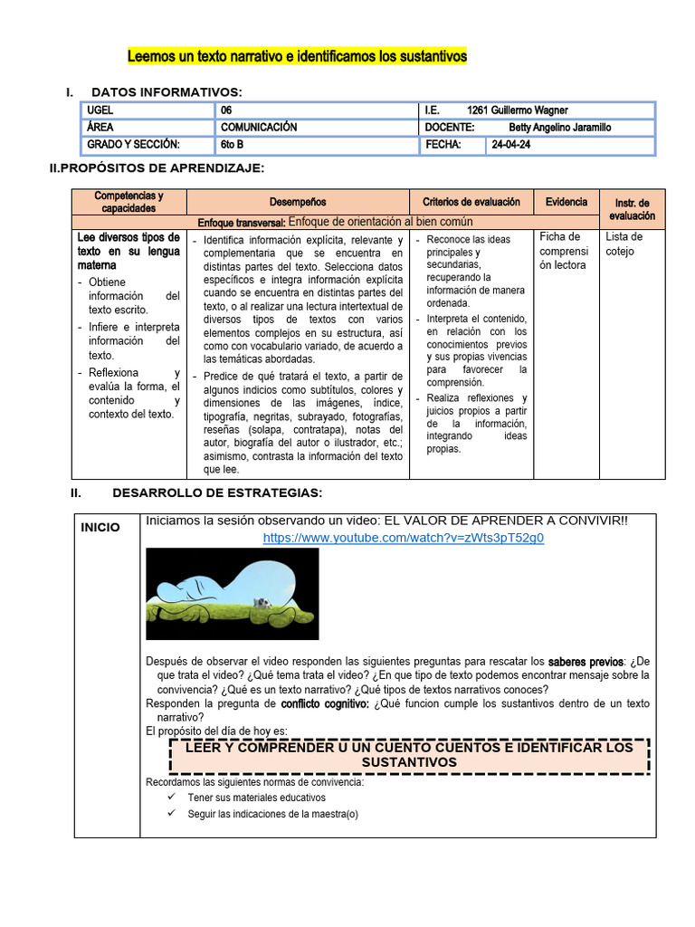 EL SUSTANTIVO COM 08 ABRIL (Reparado) | PDF | Evaluación | Comprensión ...