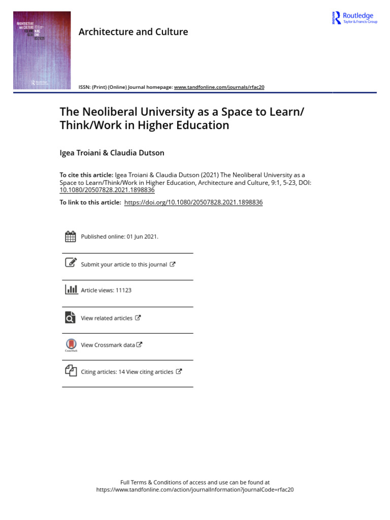 The Neoliberal University As A Space To Learn Think Work in Higher ...