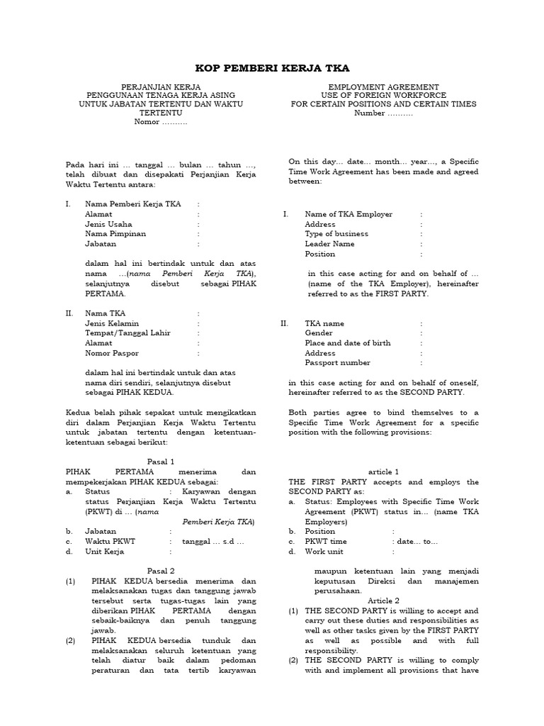 Perjanjian - Kerja TKA | PDF