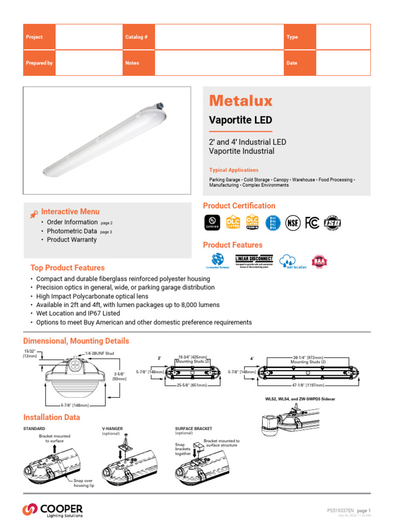 Metalux vt3 Vaportite Industrial Specsheet | PDF | Manufactured Goods ...