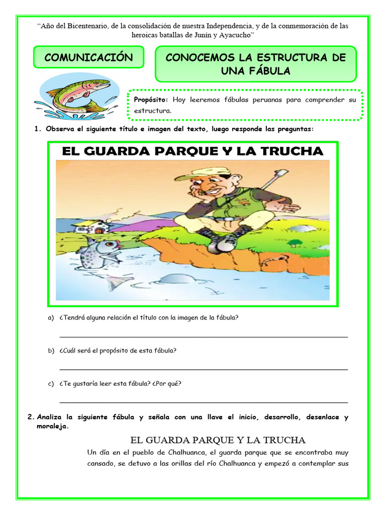 Estructura de la fábula "El guarda parque" | PDF