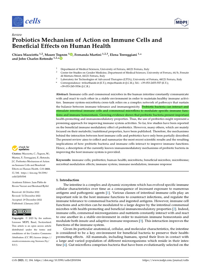 Probiotics Mechanism of Action on Immune Cells and (1) | PDF | Immune ...