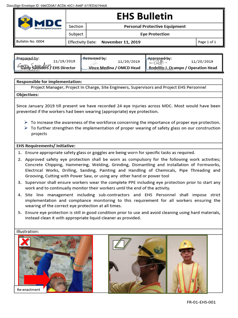 EHS Bulletin 0004 - Eye Protection | PDF | Personal Protective Equipment | Safety