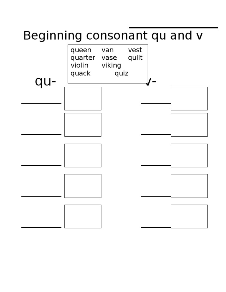 Consonant Sounds: Qu and V Words | PDF