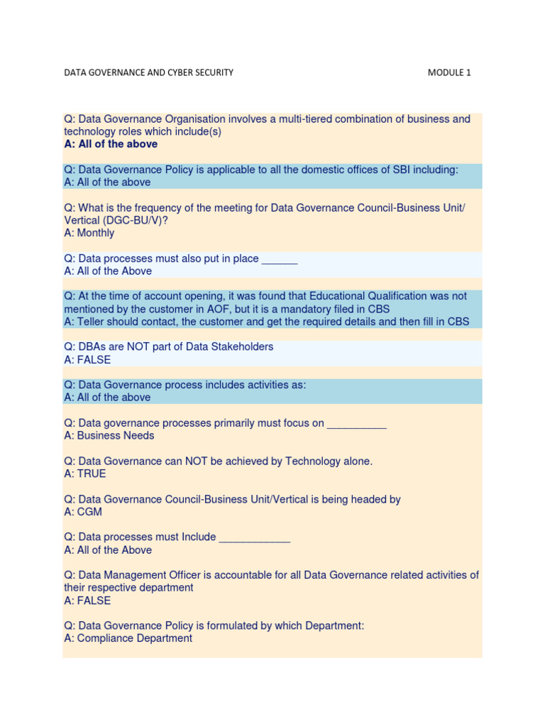 Data Governance & Cyber Security Module1 Compiled | PDF | Data Quality ...