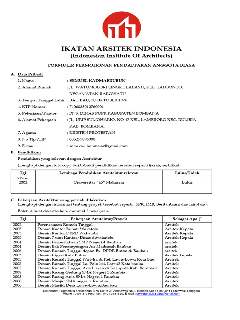 Formulir - Keanggotaan IAI Sultra | PDF