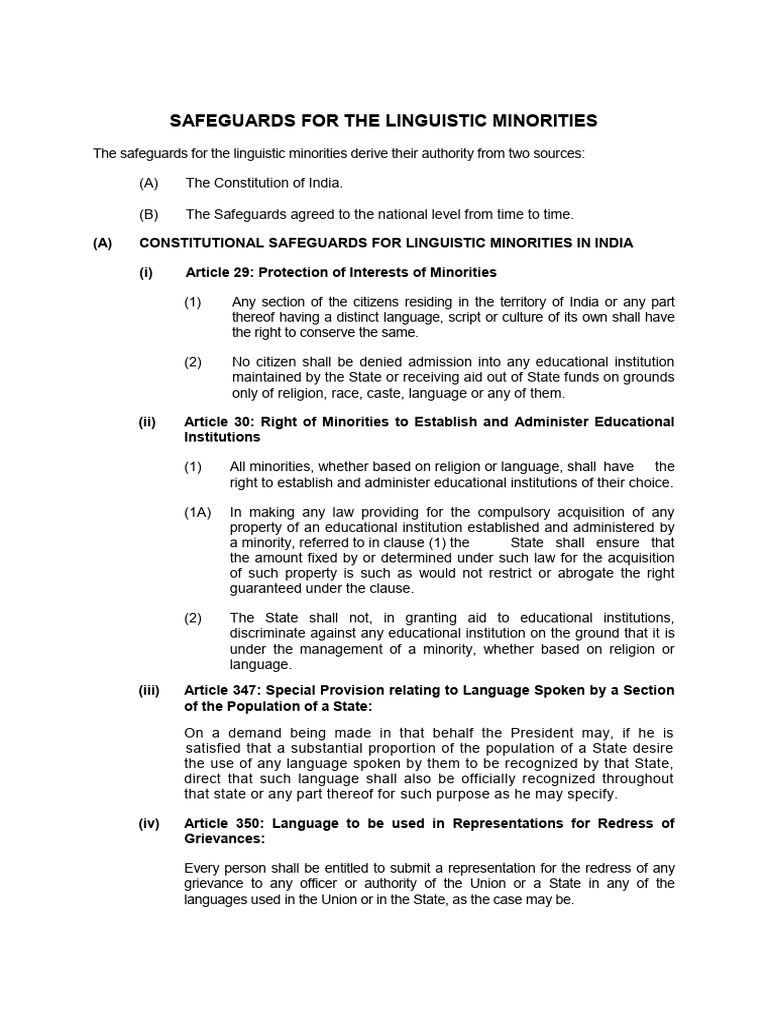 Constitutional Safeguards To Minorities | PDF | Minority Group ...