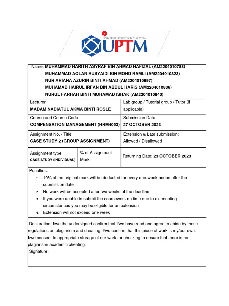 Muhammad Harith Asyraf Bin Ahmad Hafizal Section 2 Case Study 2 Hrm4053 ...